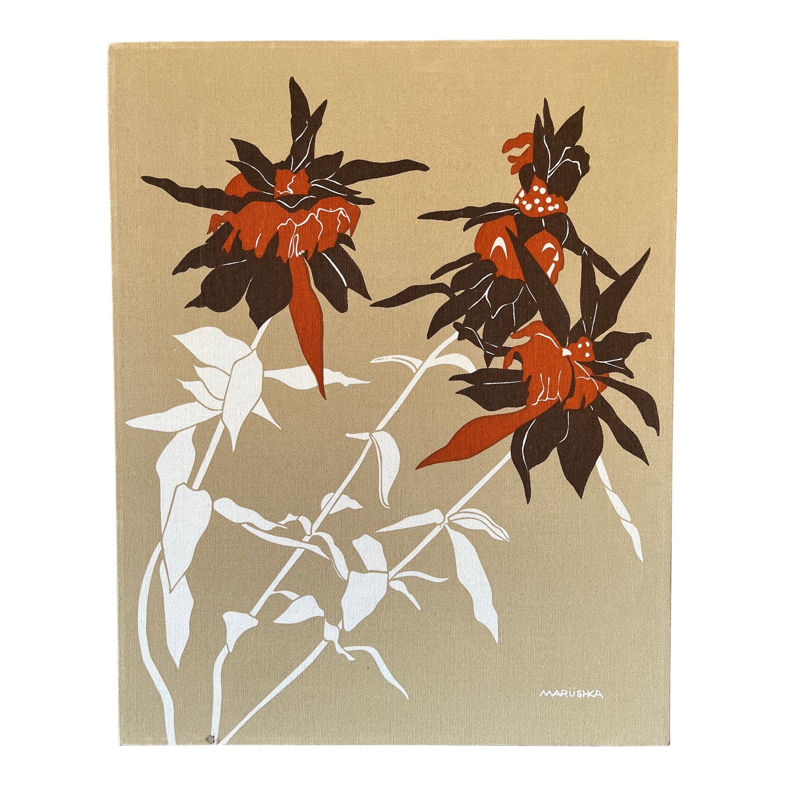 1980's Vintage Marushka Minimalist Organic Silkscreen on Fabric | Chairish