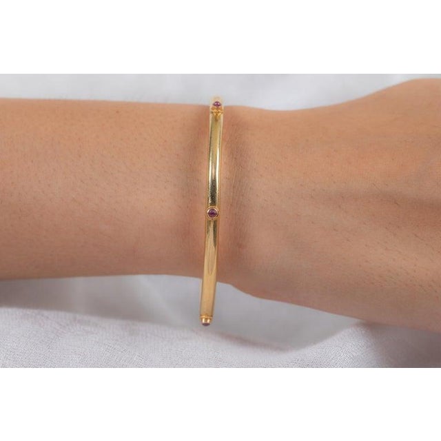 18k Solid Yellow Gold Classic Ruby Studded Bangle Bracelet | Chairish