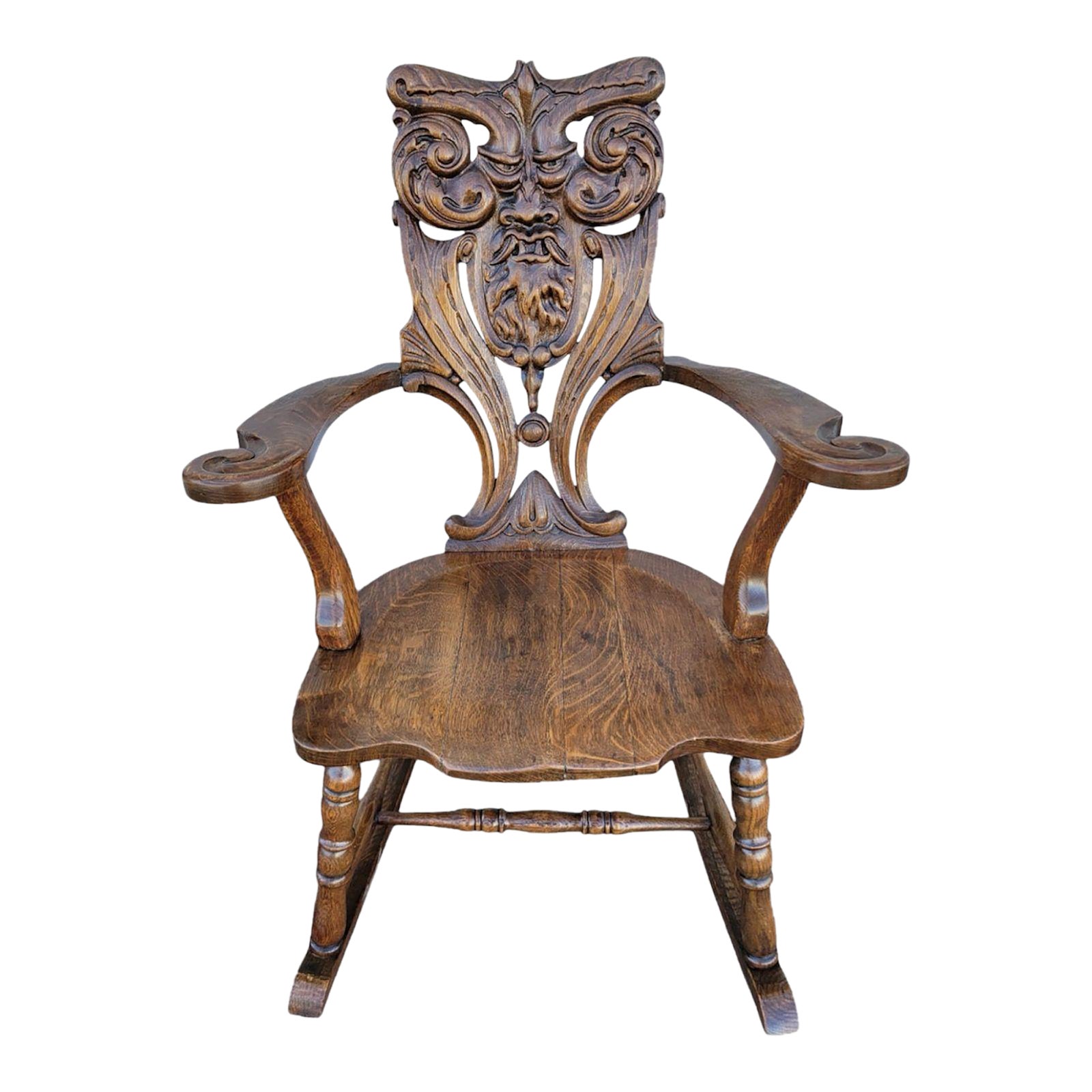Antique 19th Century North Wind Rocking Chair - Hand Carved Solid Tiger ...