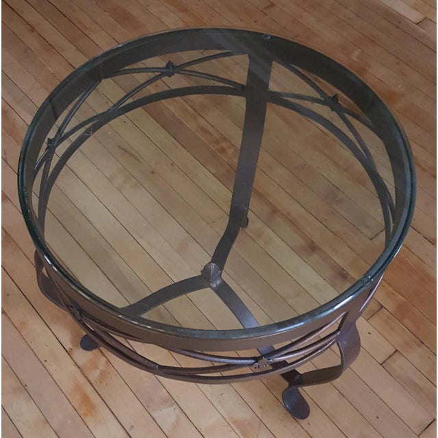 Modern Sherrill Furniture Glass and Wrought Iron Round Table | Chairish