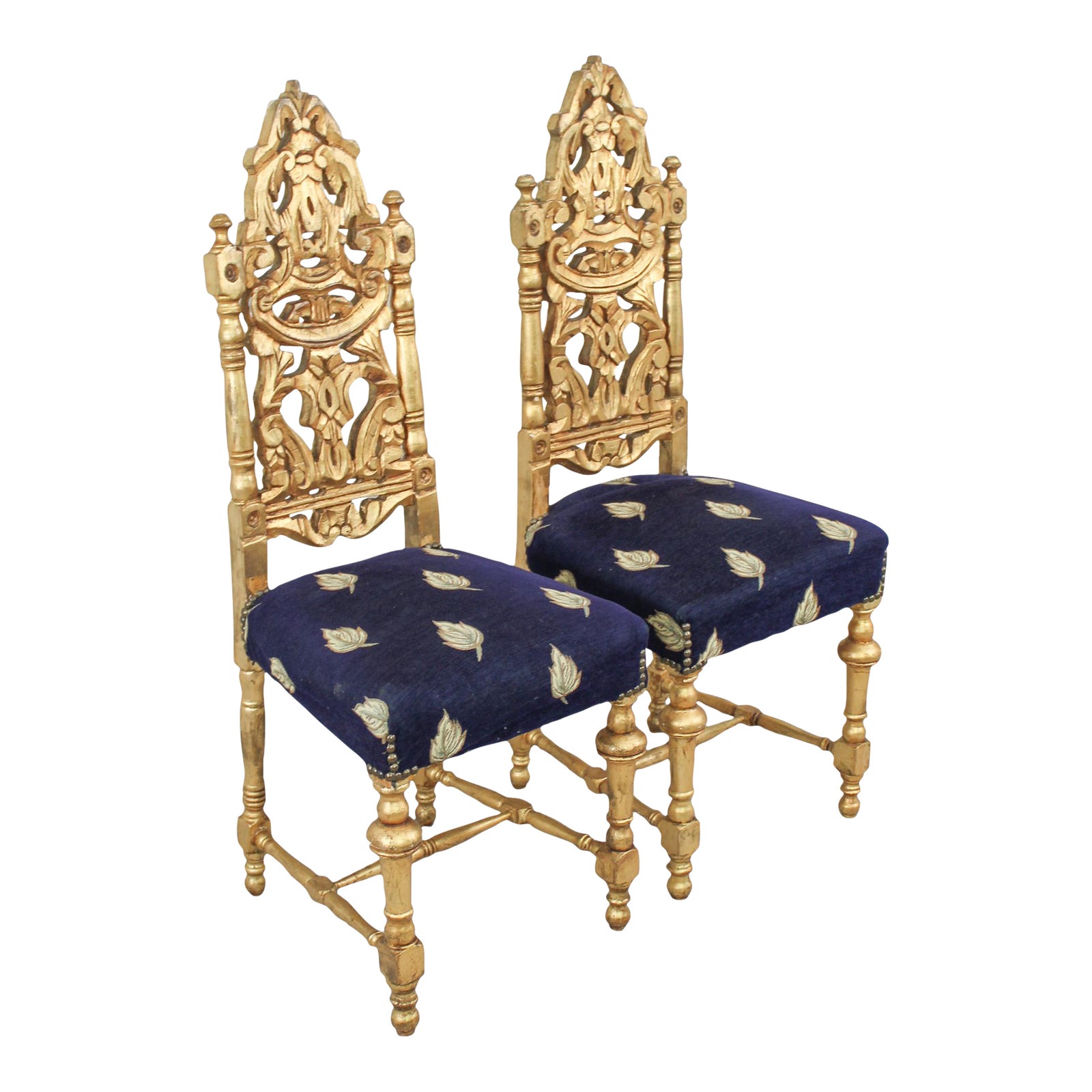 1940s Italian Baroque Rococo Style Gilt Wood High Back Side Chairs ...