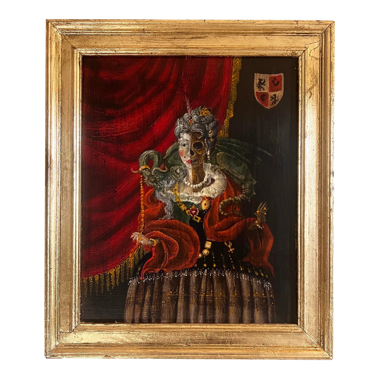Rare Memento Mori Style Oil on Canvas Portrait Painting of Noblewomen ...