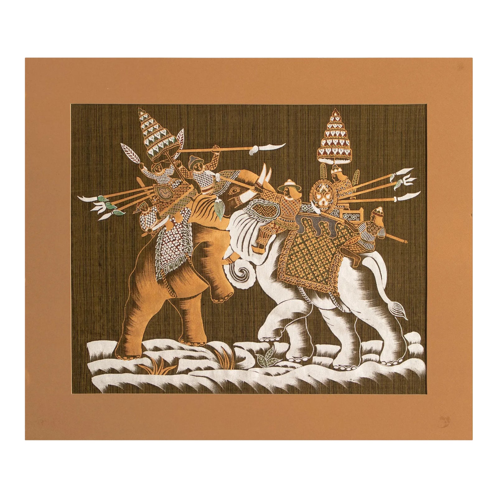 C. 1970s War Elephants Indian Textile Art | Chairish