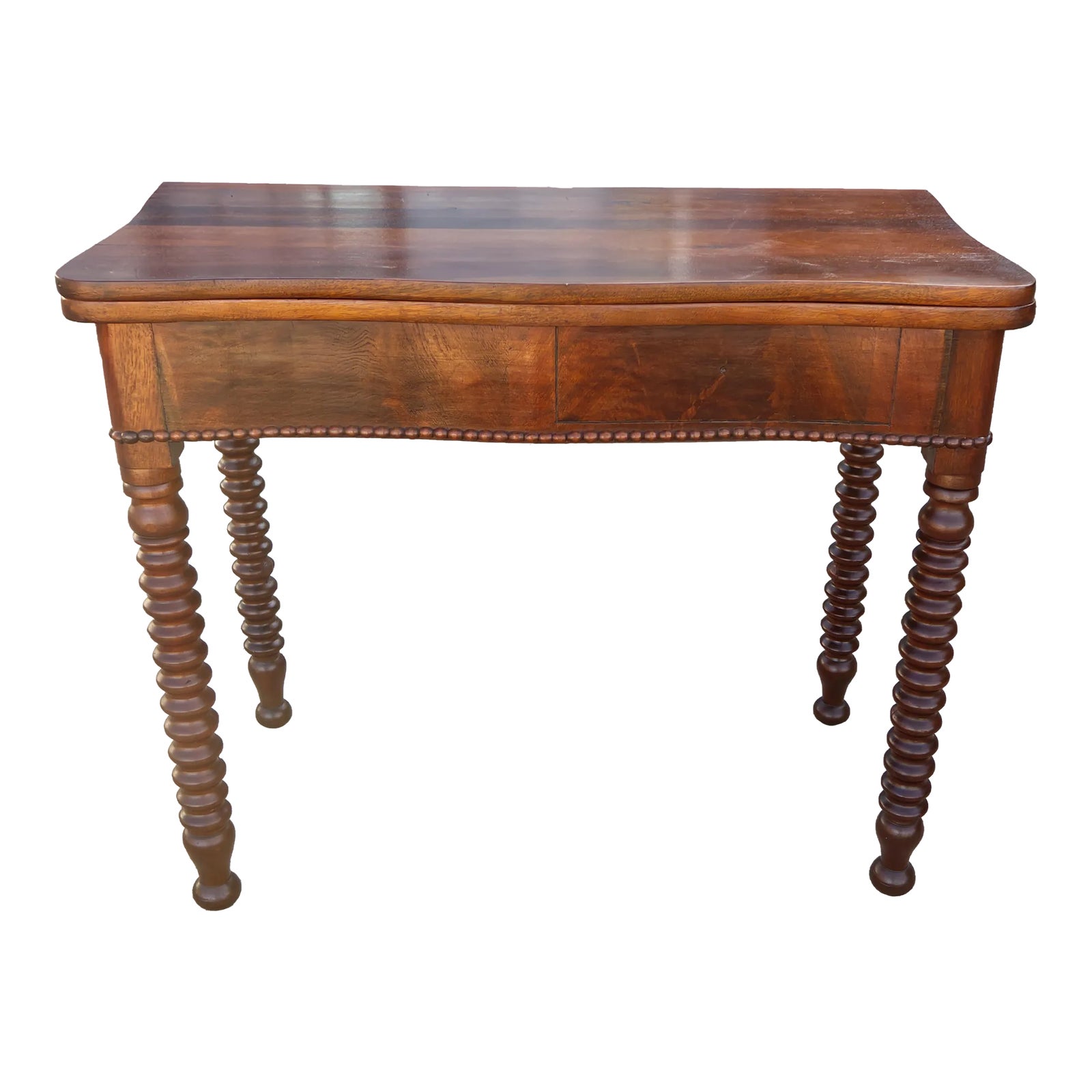 Antique Folding Top Burl Walnut Spool Leg Card Table | Chairish