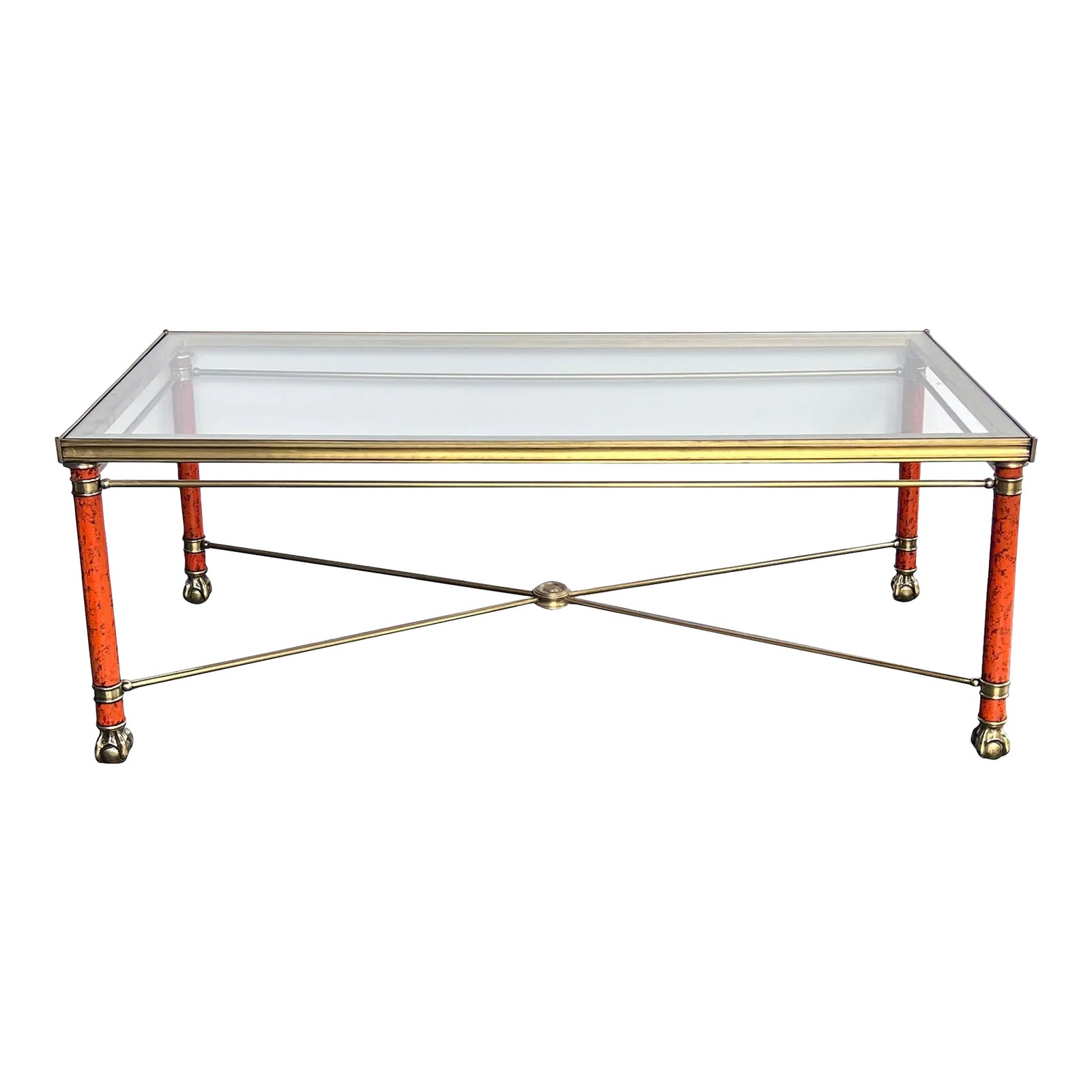 1960s Neoclassical Style Bronze and Brass Rectangular Table With Glass ...