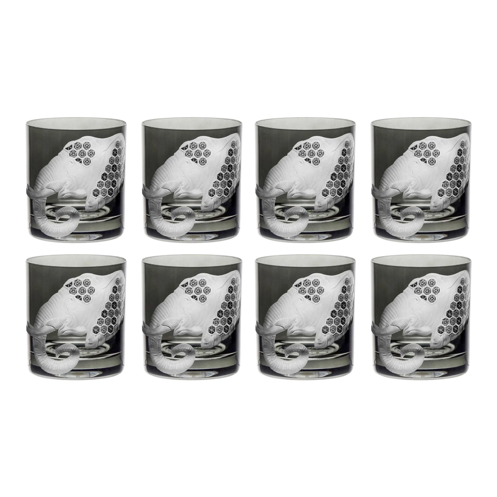 African Safari Double Old Fashioned Glasses Elephant Smoke - Set of 8 ...