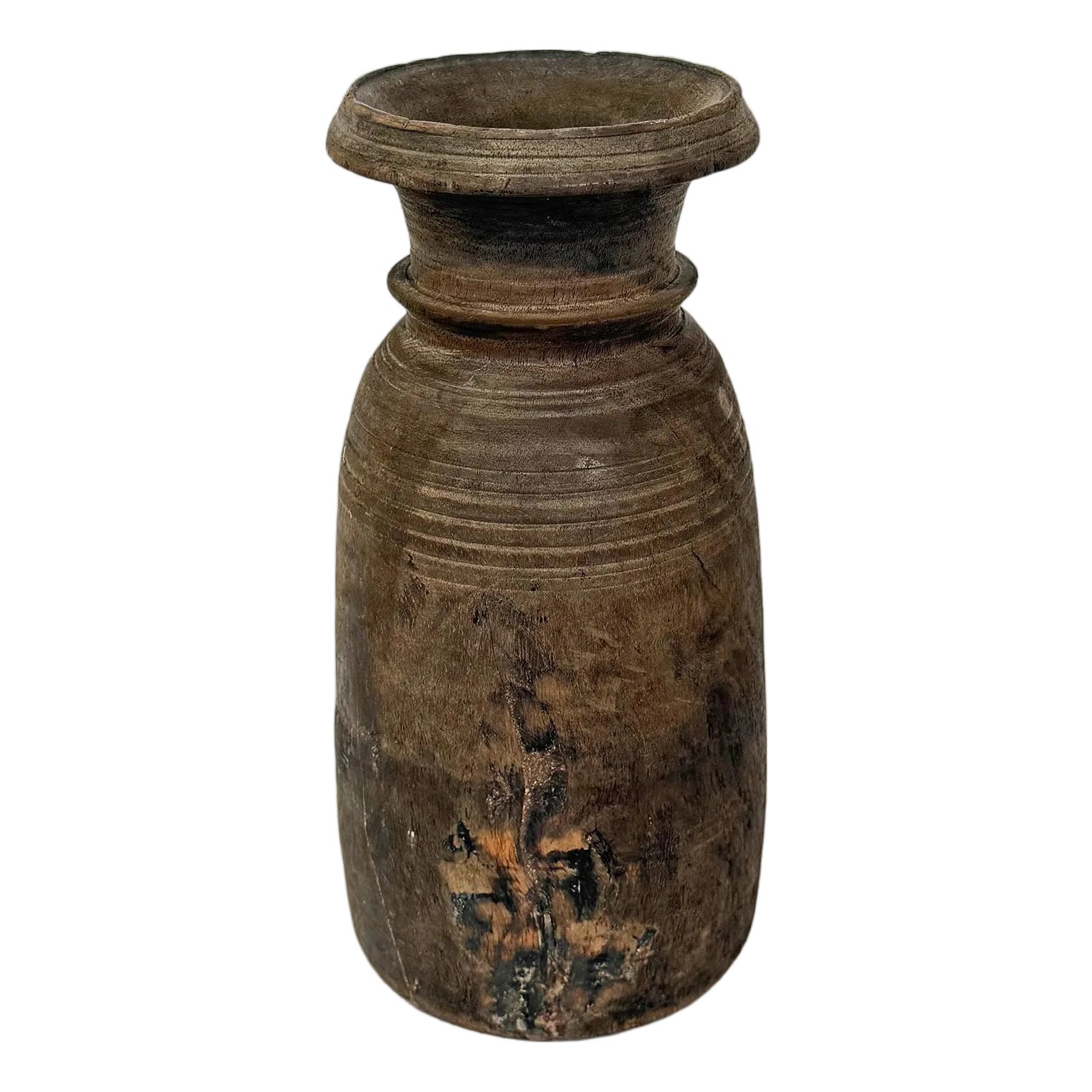 Vintage Indian Carved Wood Water Pot | Chairish