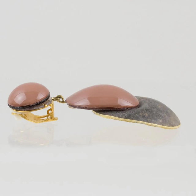 Cilea Paris Taupe and Cocoa Resin Dangle Clip Earrings | Chairish