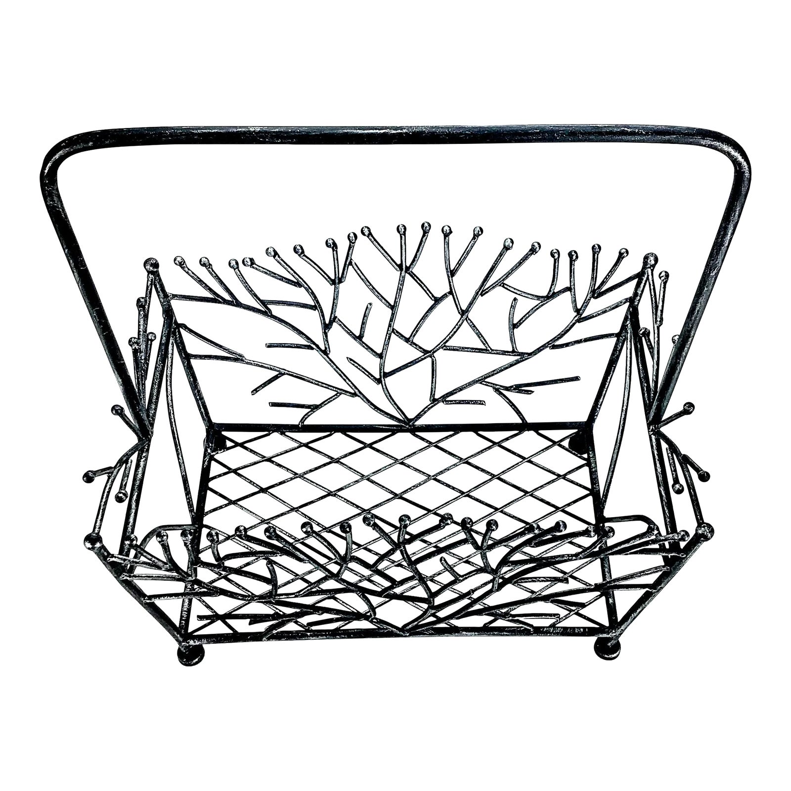 Vintage Metal Floor Basket Magazine Log Holder | Chairish