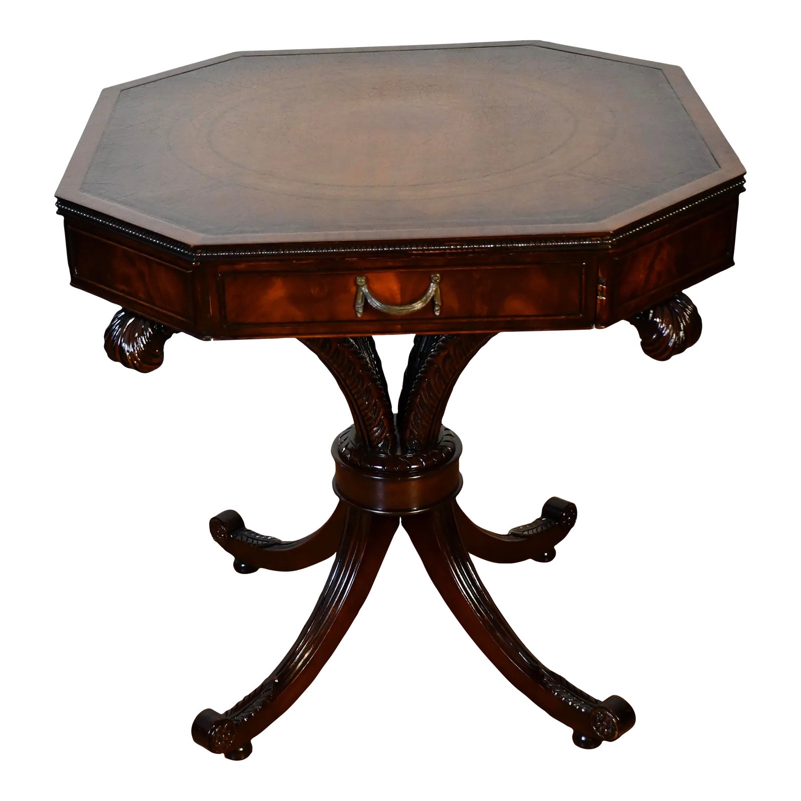1920s Antique English Regency Mahogany & Leather Top Side Table / End ...