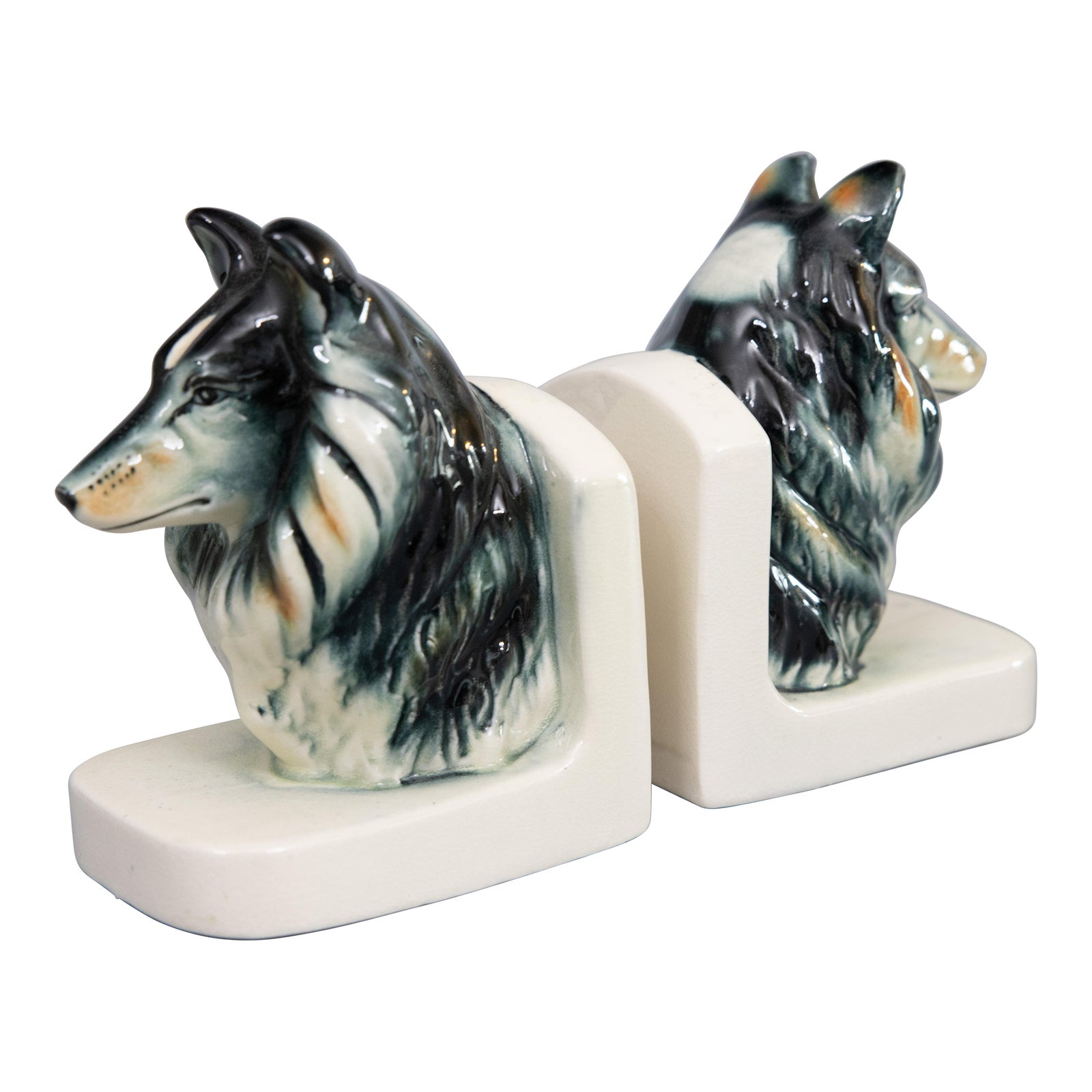 Vintage Ceramic Collie Dog Bookends - A Pair | Chairish