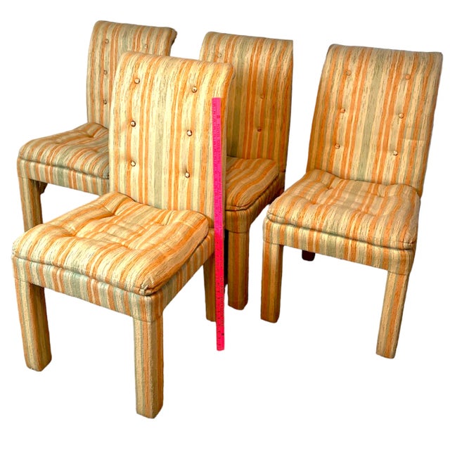 1960s Citrus Sorbet Striped Brocade Upholstered Parsons Chairs - Set of ...