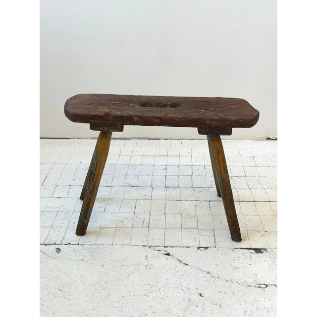 Antique Rustic Painted Farm Stool, Circa Early 20th Century | Chairish