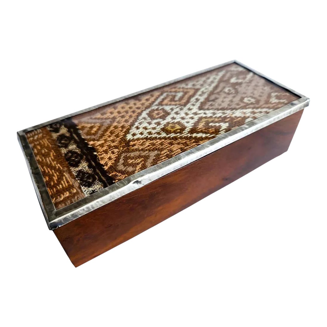 Vintage Peruvian Wood Trinket Box With Silver Rim and Chancay Textile ...