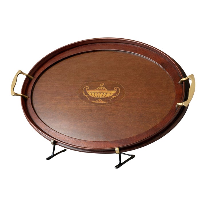 Manning Bowman & Co. Edwardian Mahogany Serving Tray | Chairish