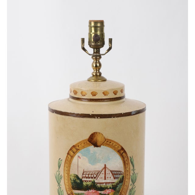 Hand Painted Hotel Landscape Design Tea Caddy Lamp | Chairish
