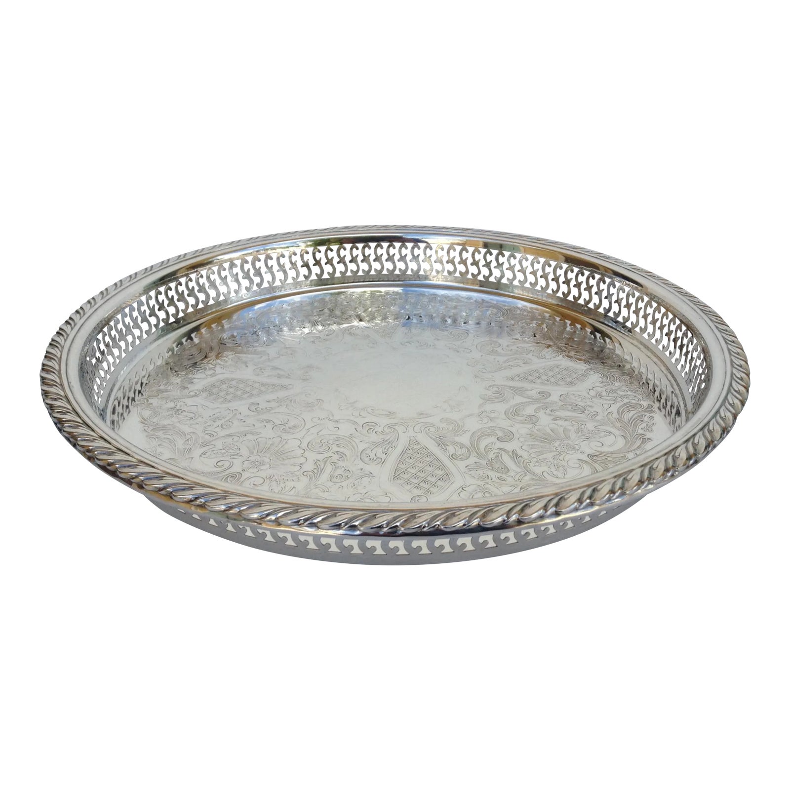 C1970's Silverplate Pierced Large Celtic Server Tray or Platter | Chairish