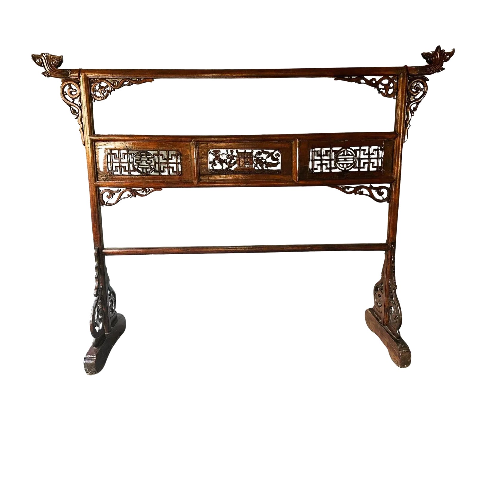 Large Antique Chinese Carved Wood Robe Display Rack | Chairish