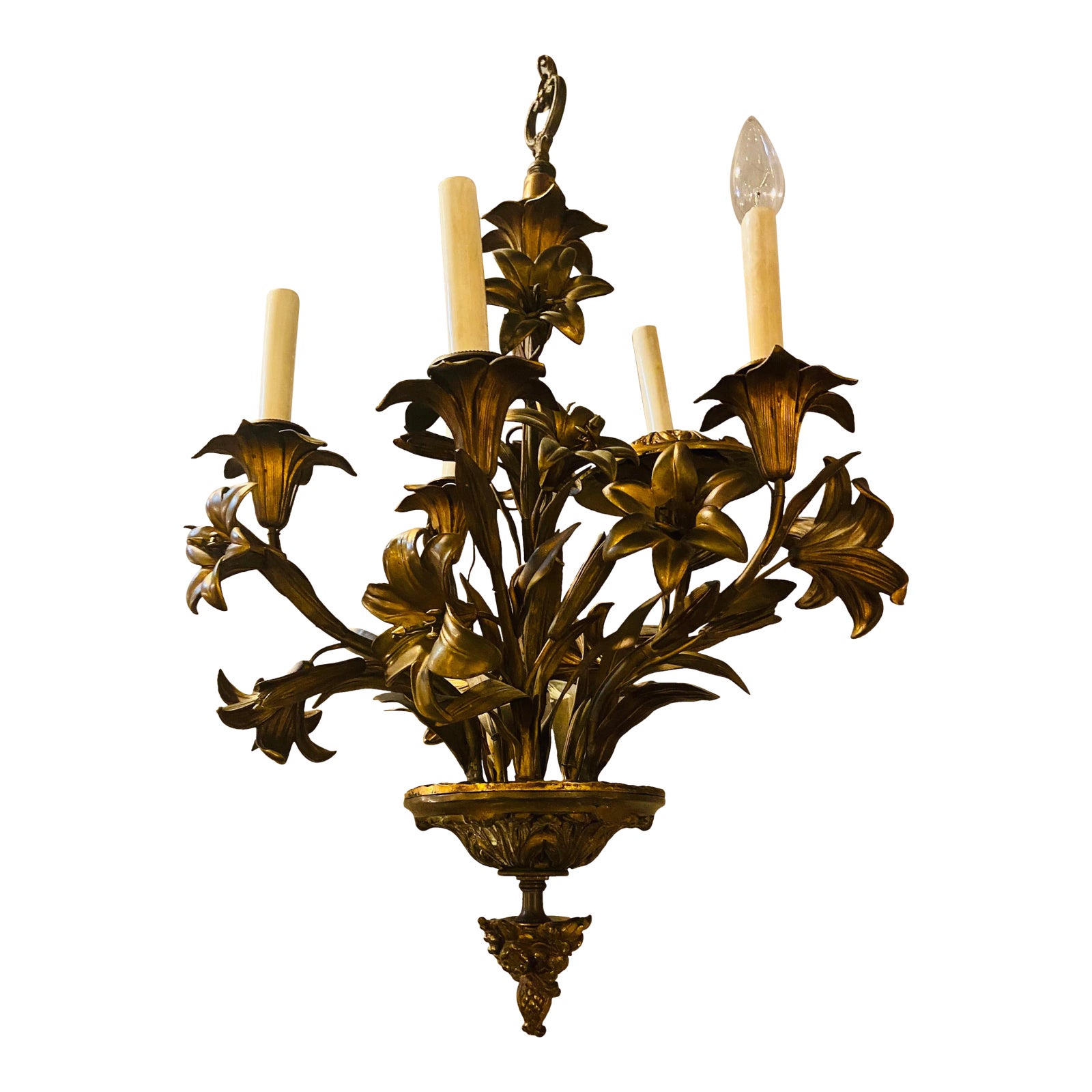 Louis XVI Style Bronze Mounted Five Light Tulip Design Light Fixture ...