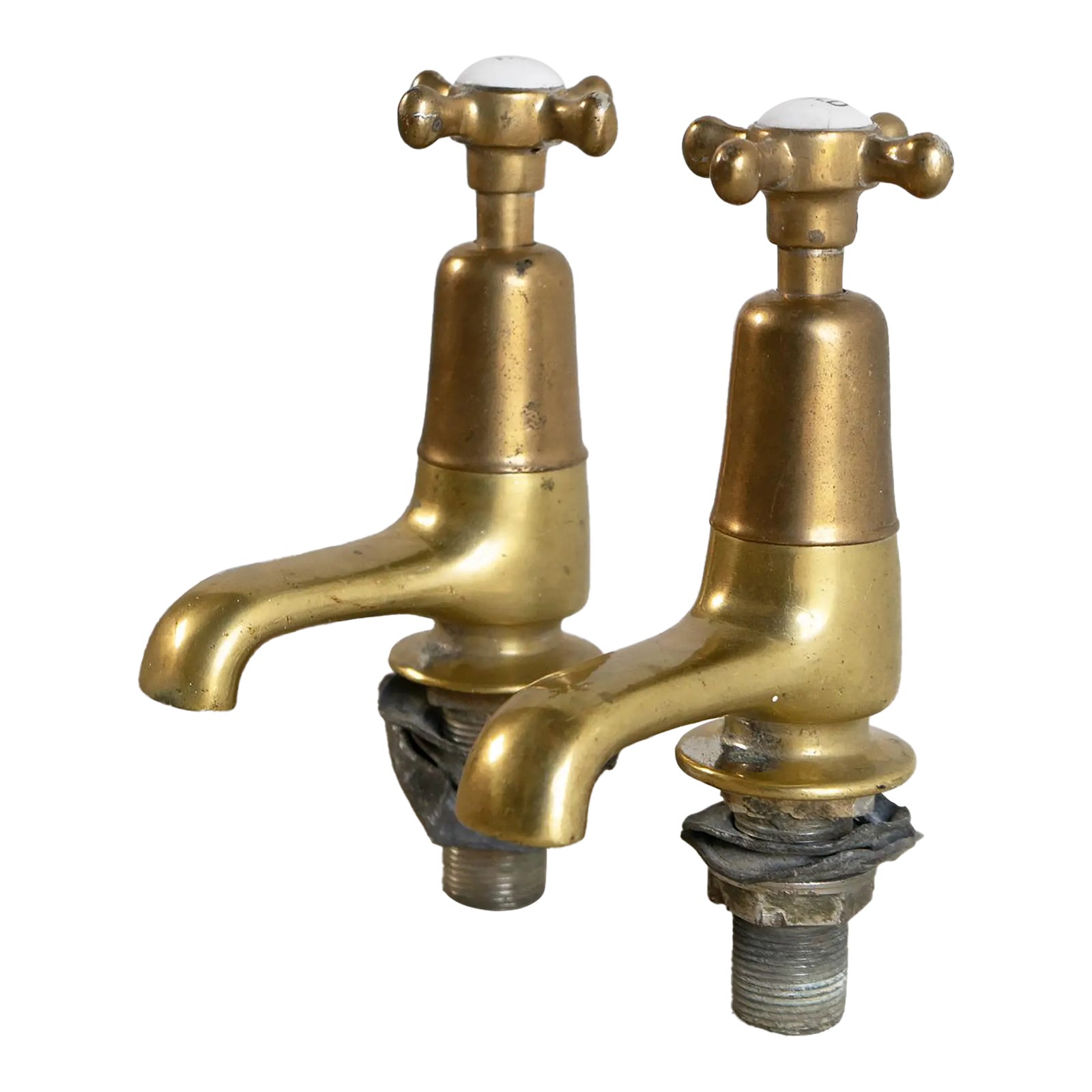 Pair of Antique Reclaimed Edwardian Brass & Porcelain Bath Taps by ...