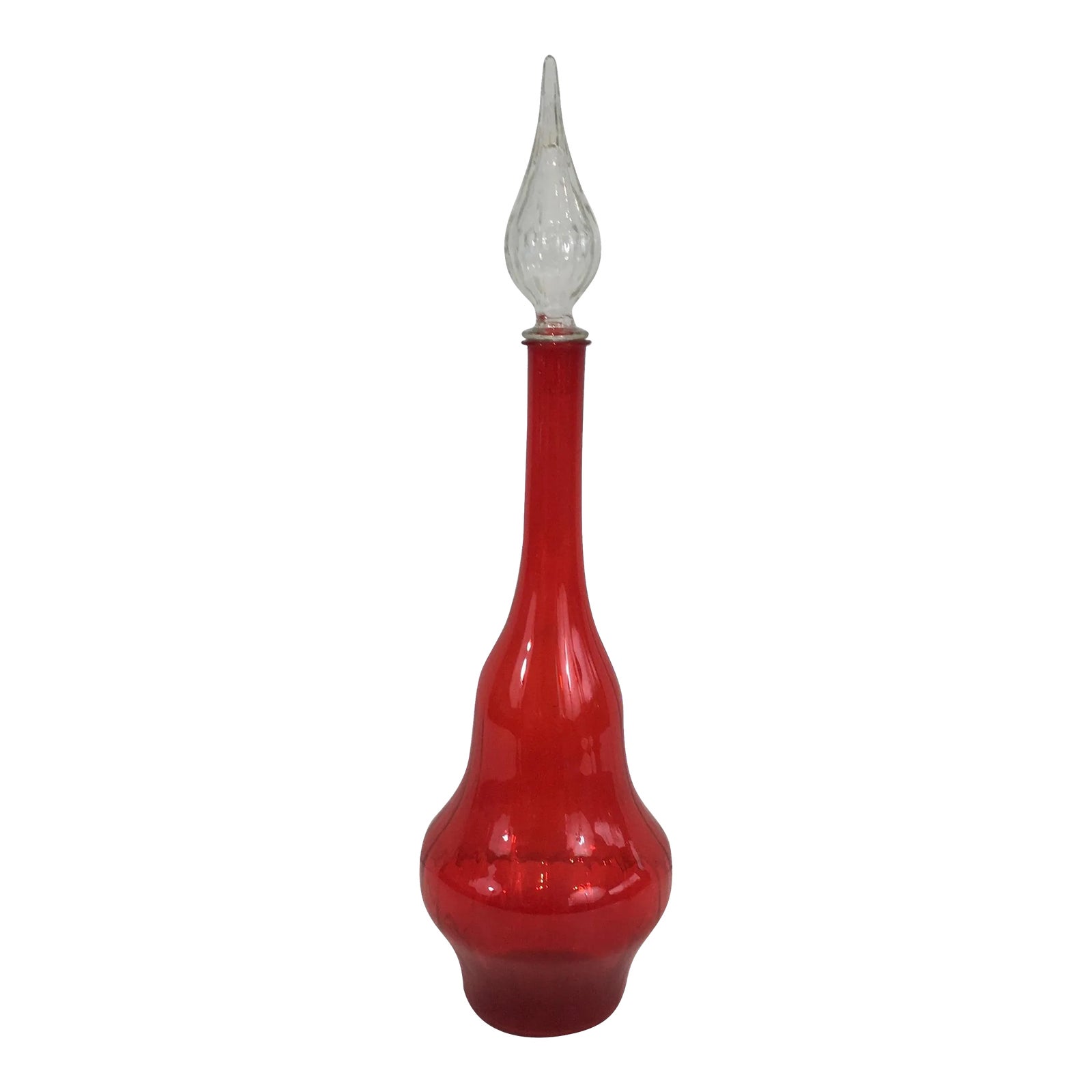 Red Glass Design Bottle, Circa 1970 | Chairish