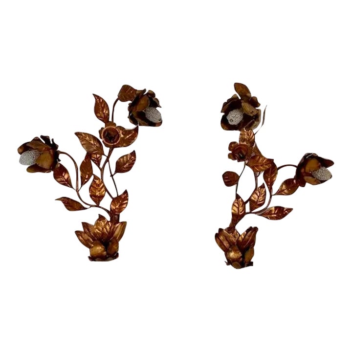 Vintage Italian Goldleaf Wall Sconces With Crystal Bulb Covers - A Pair ...