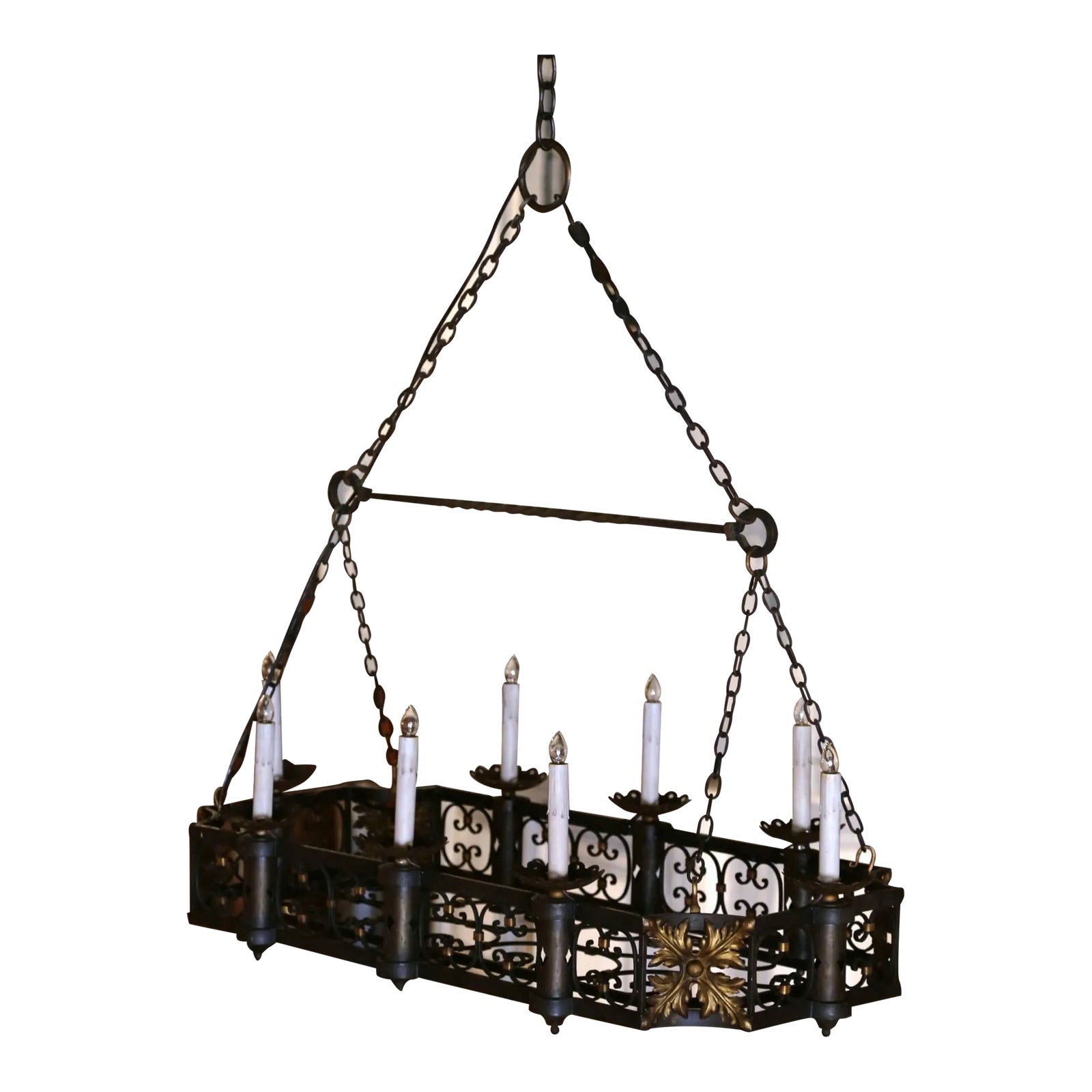 19th Century French Gothic Forged Iron Eight-Light Island Chandelier ...
