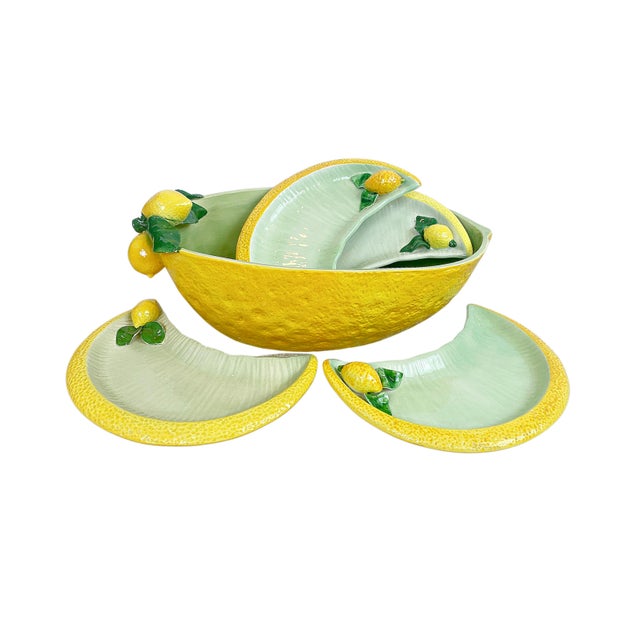 1970s Italian Majolica Lemon Plates & Bowl Set- 5 Pieces | Chairish