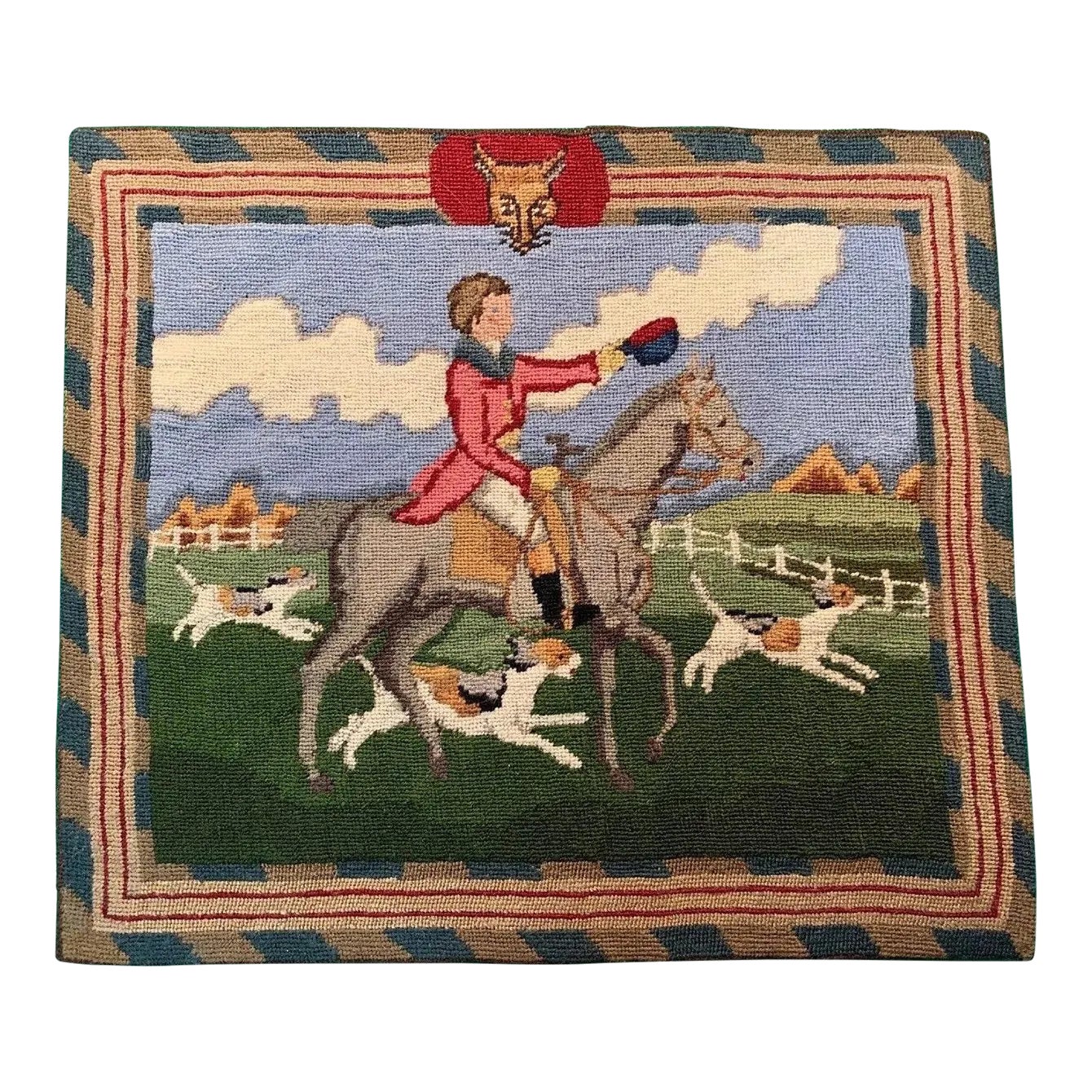 Mid 20th Century Fox-Hunter Petit-Needlepoint Panel | Chairish