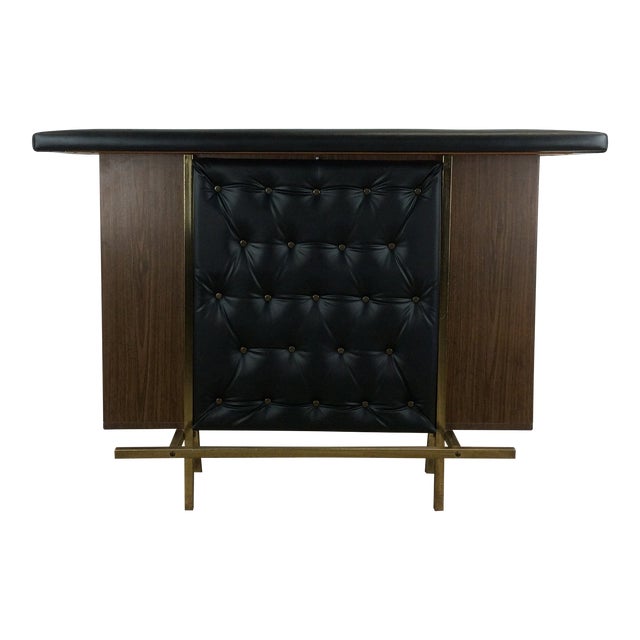 Mid Century Modern Dry Bar With Storage Shelving & Black Tufted Vinyl ...