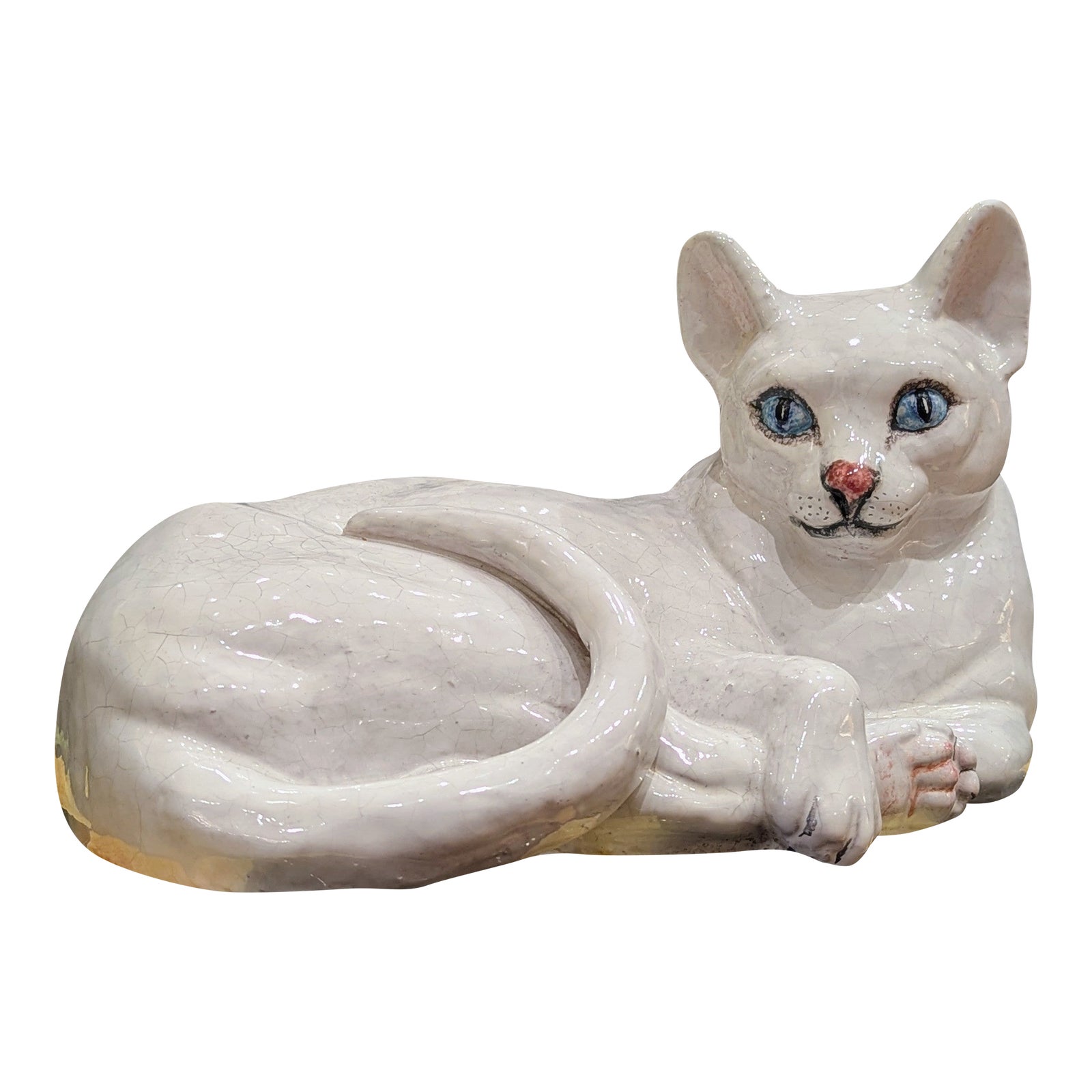 Ceramic Cat on Harlequin Pillow | 1970s Italian | Chairish