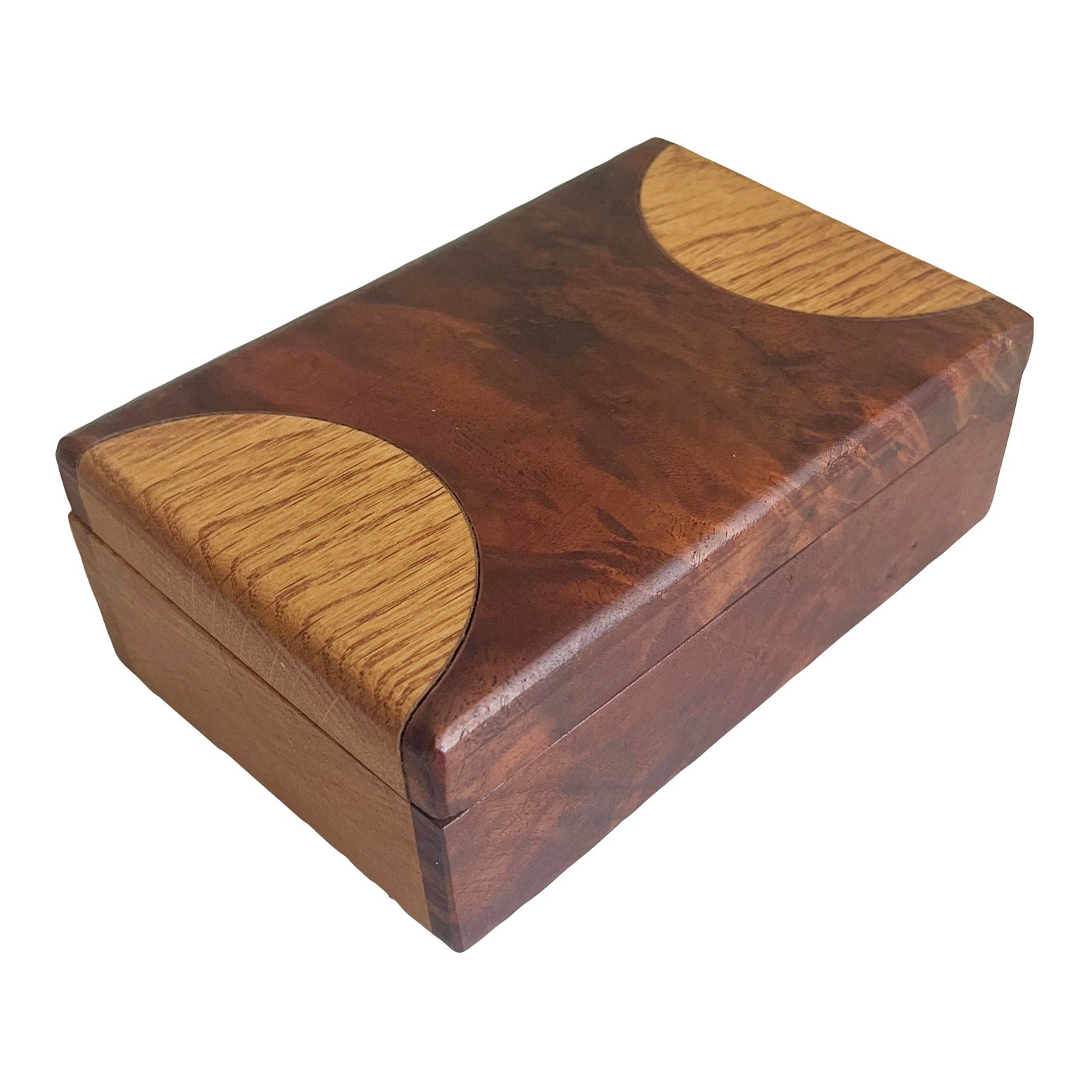 Mid 20th Century Handmade Burl & Oak Small Rectangular Wooden Box ...