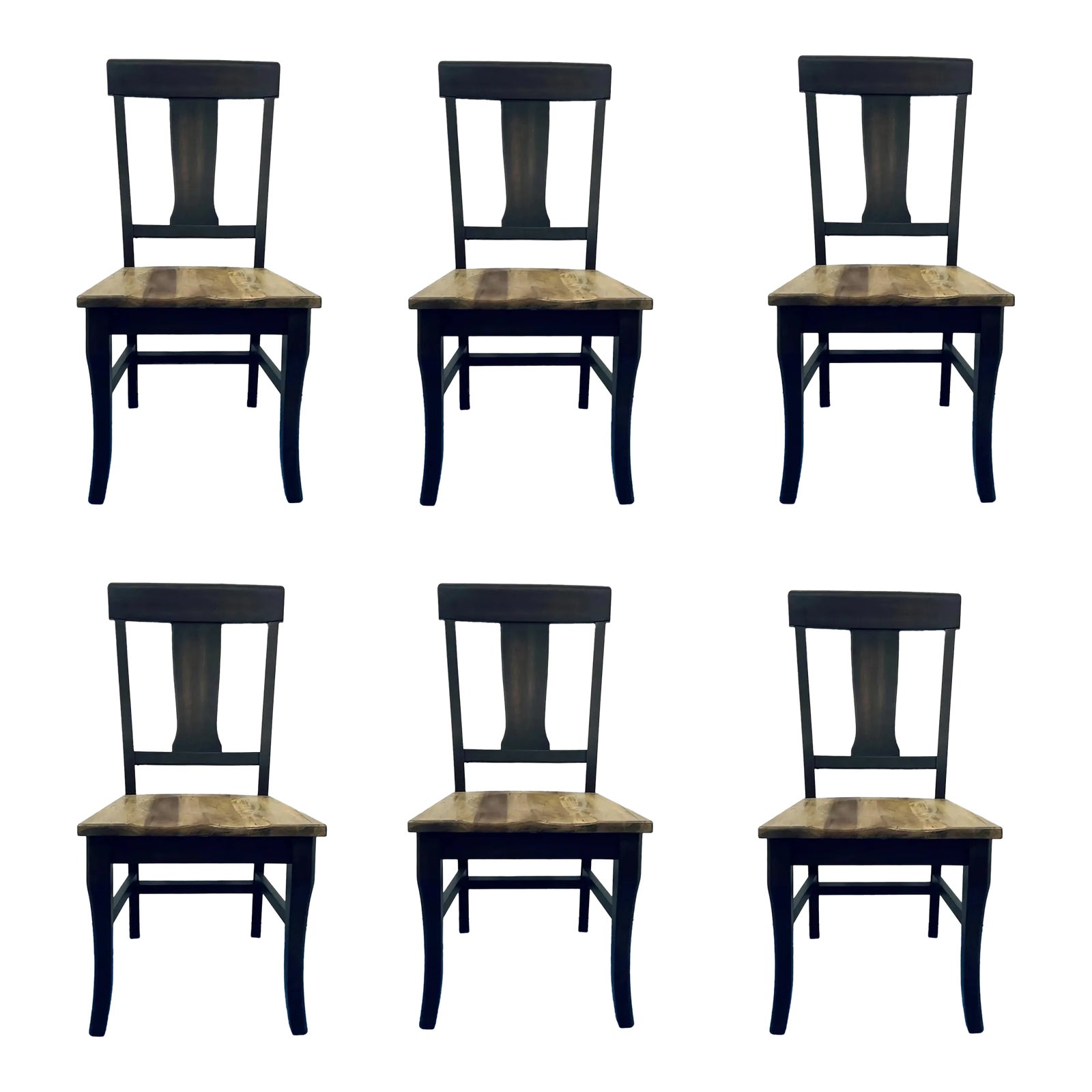 Modern Splat Back Wood Dining Side Chairs Set of 6 | Chairish
