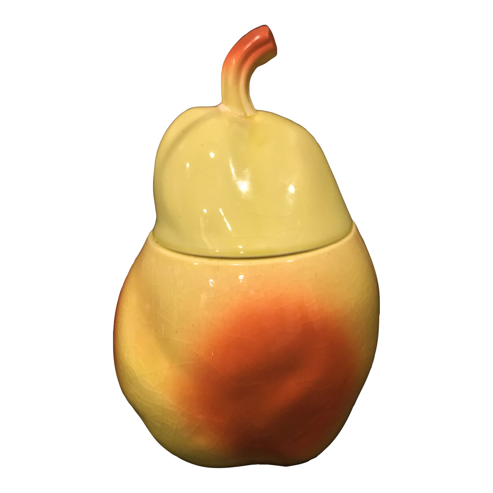 Vintage Glazed Ceramic Big Pear Cookie Jar | Chairish