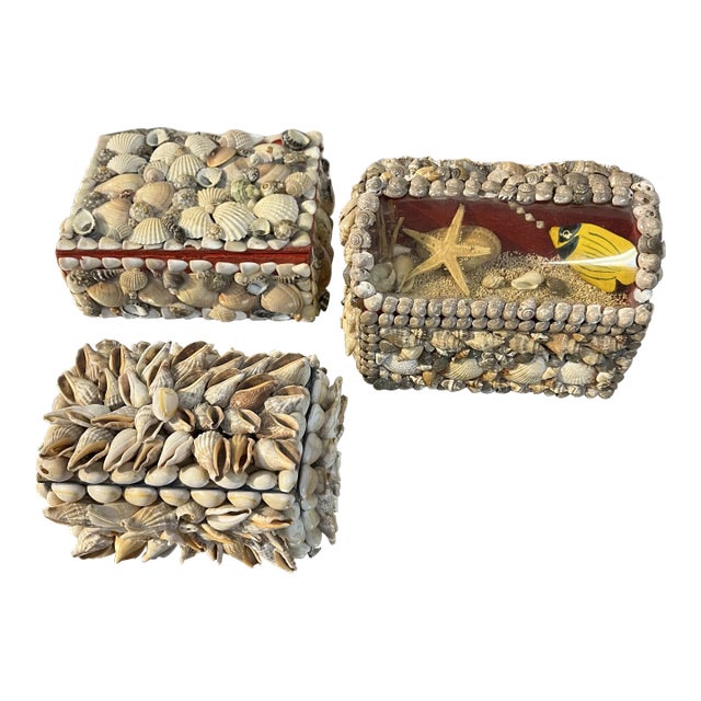 Vintage Old Florida Shell Boxes , Set of 3 | Chairish