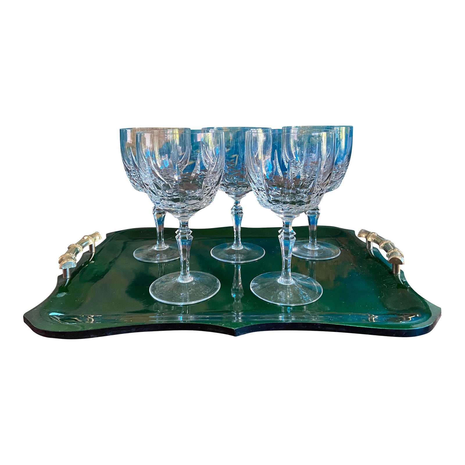 Mid 20th Century Set of 5 Spiegelau “Nadja” Cut Crystal Water Wine ...