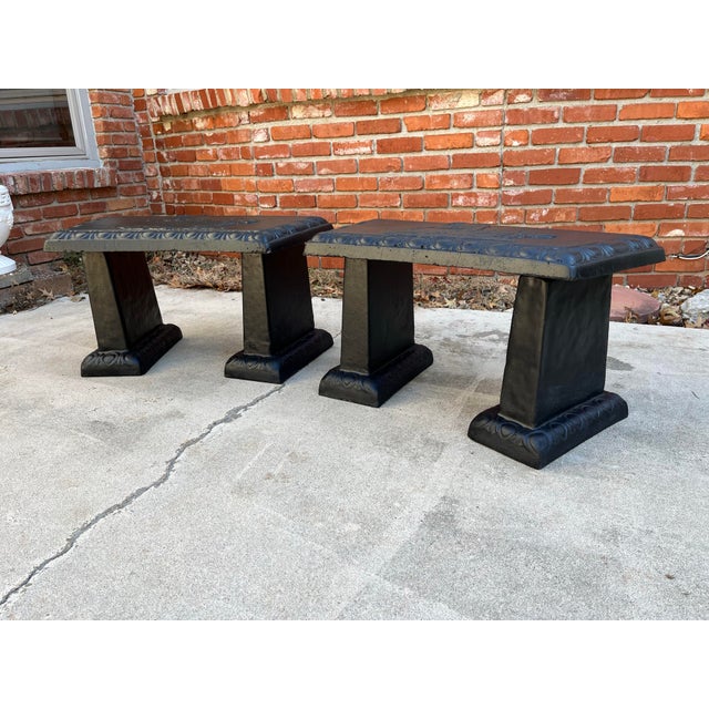 Concrete Outdoor Garden Benches With Rabbits Relief in Black- a Pair ...