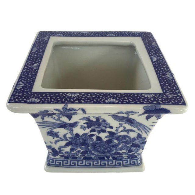 Blue & White Porcelain Bird Cachepot | Chairish