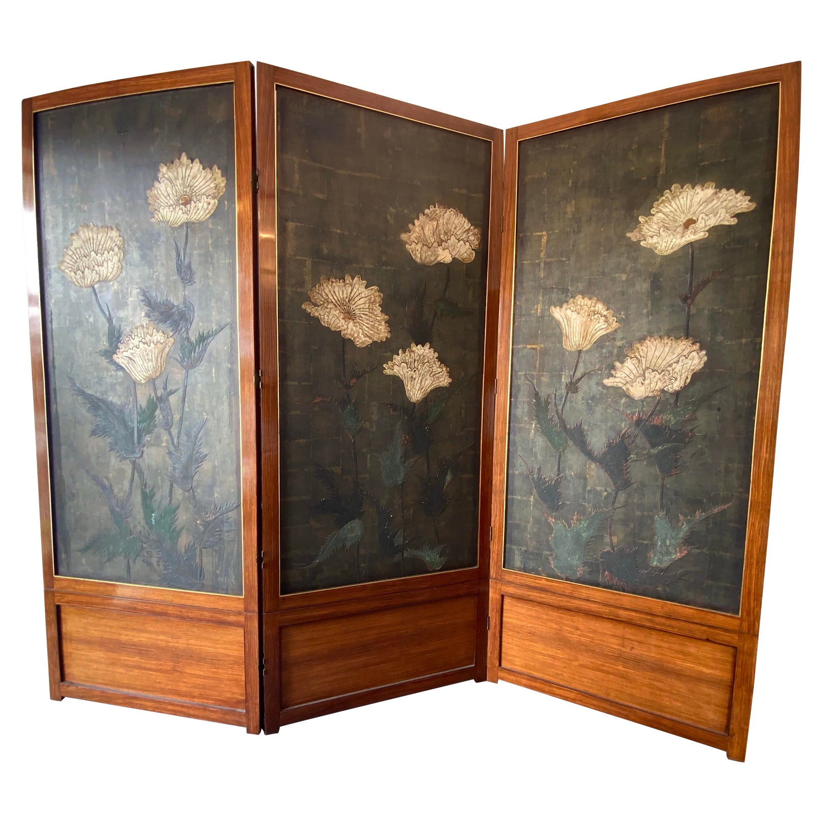 Vintage Hand Painted 3 Panel Screen | Chairish