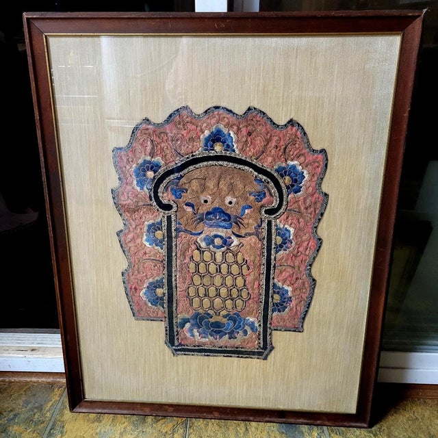 19th C Chinese Embroidered Silk Dragon Rank Badge | Chairish