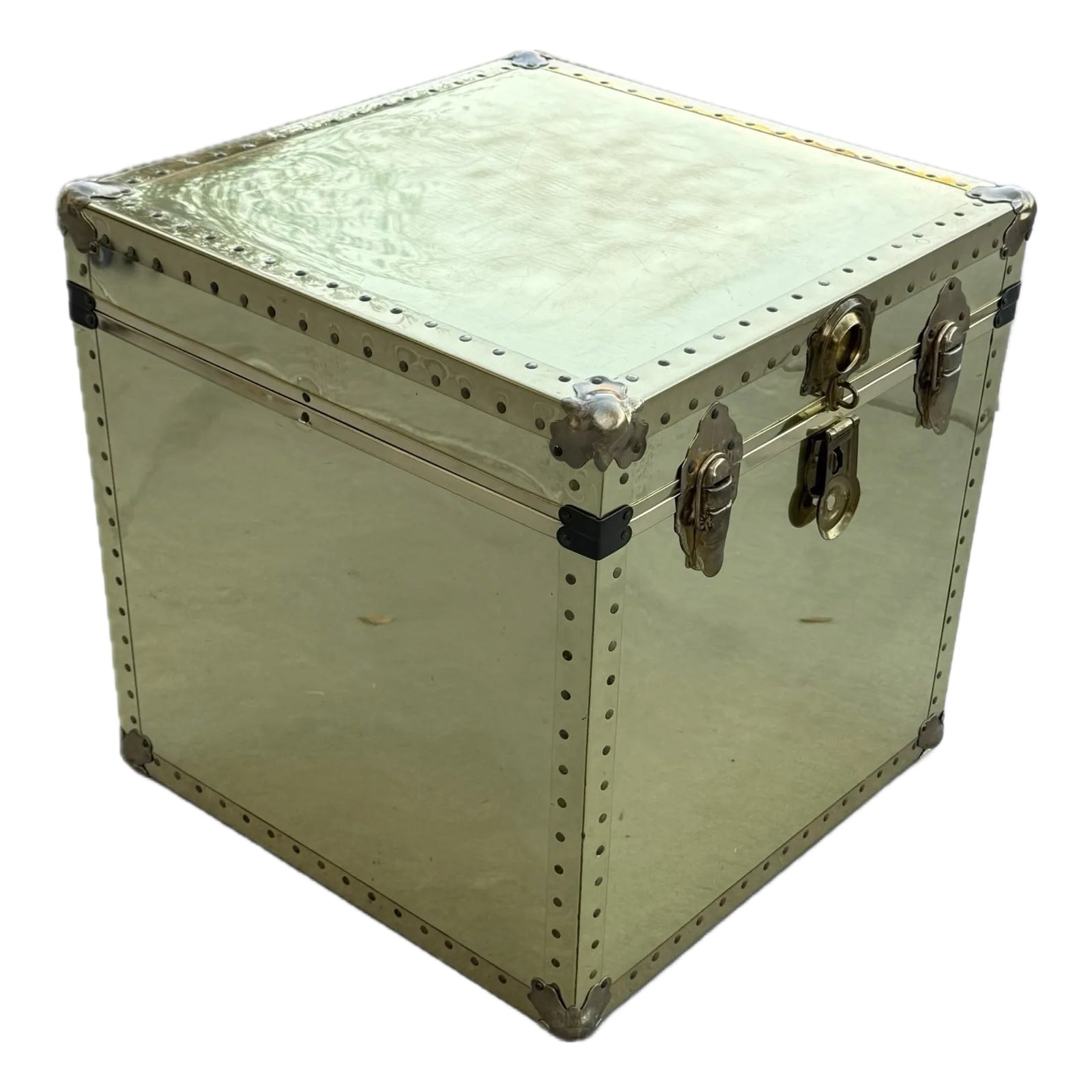 Vintage Mid-Century Brass Cube Trunk Nautical | Chairish