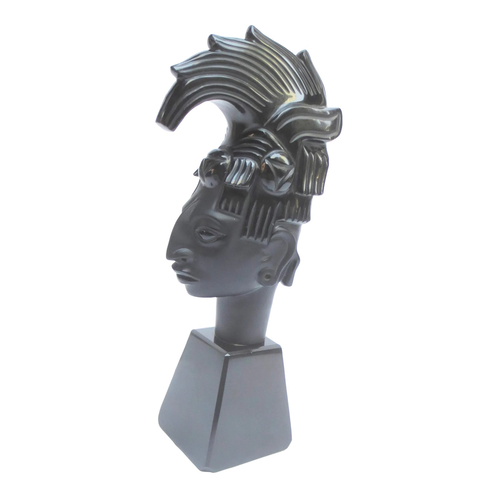 Mexican Carved Obsidian Mayan Head | Chairish