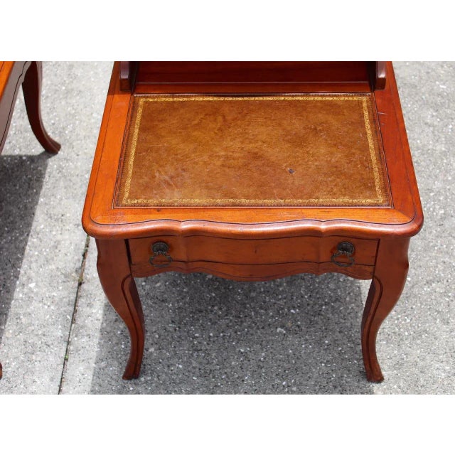 Pair of Vintage Two-Tier Leather Step Side Tables With Drawers | Chairish