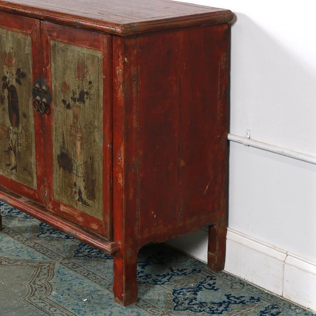 Antique Chinese Painted Elm Hall Cabinet | Chairish