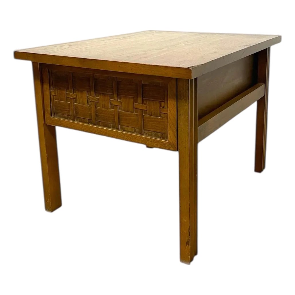 1970s Lane Mid-Century Modern End Table With Basketweave Drawer Front ...
