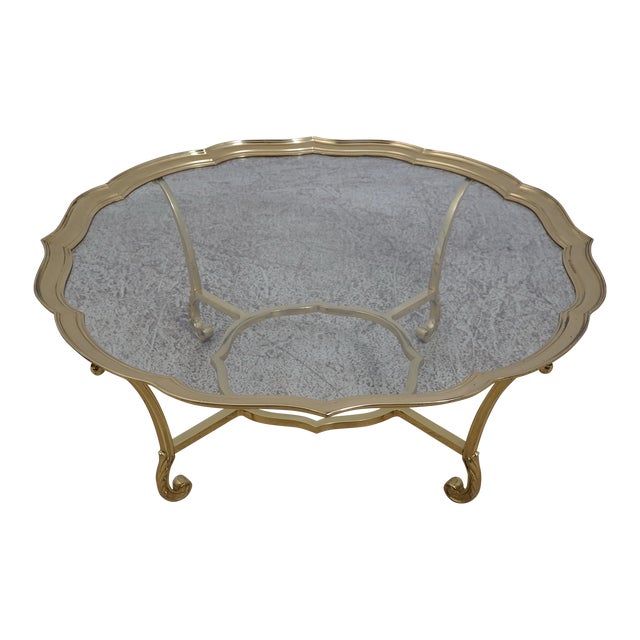 Labarge Large Brass Base Glass Top Coffee Table | Chairish