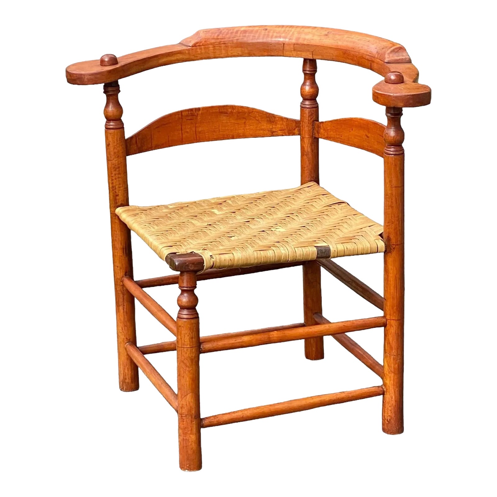 Antique Tiger Maple Corner Chair / Roundabout Chair With Splint Seat ...