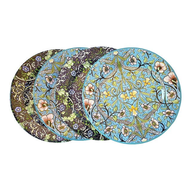 Enameled French Blue & Black Tin English Plates - Set of 4 | Chairish