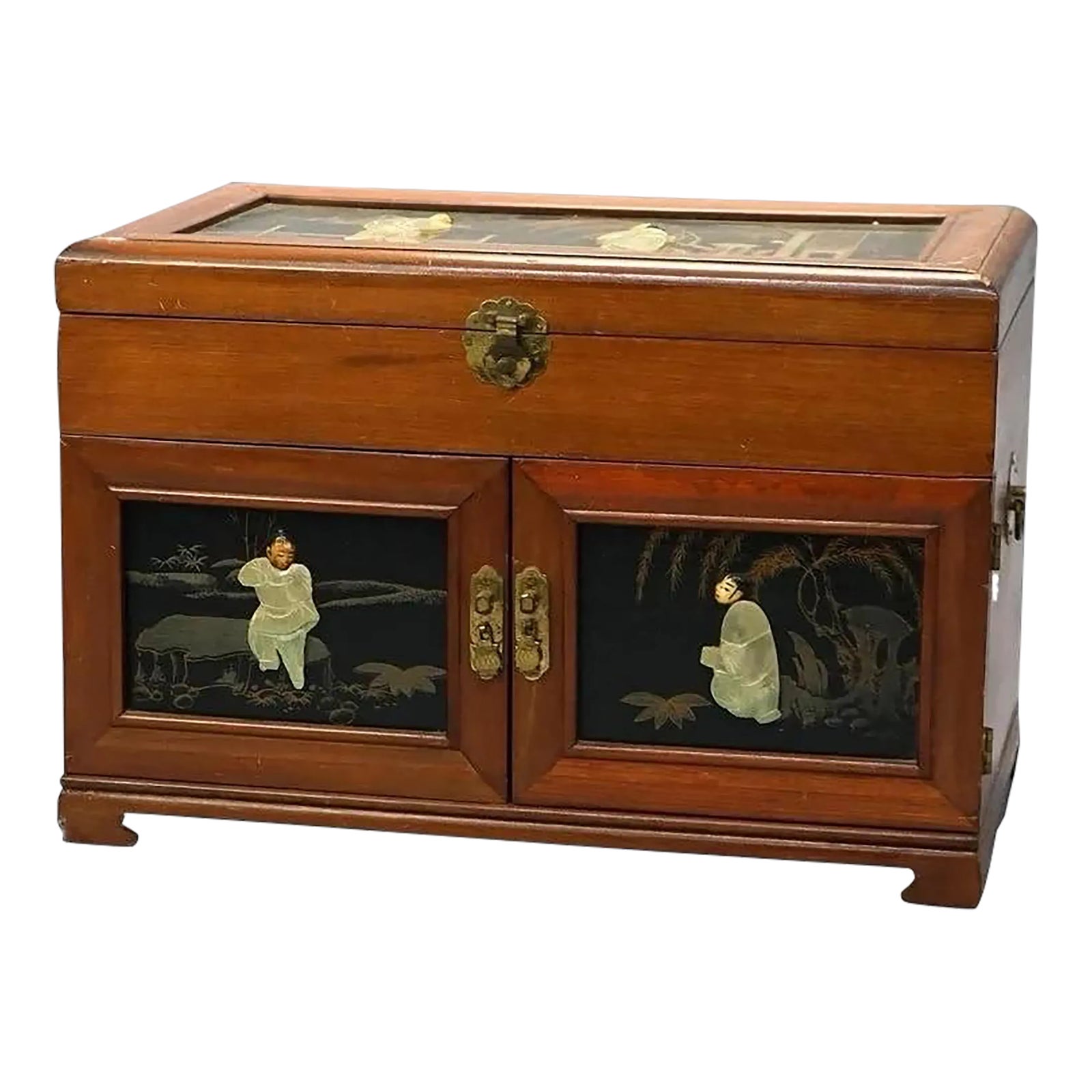 Oriental Inspired Chinese Jewelry Box With Carved Soapstone Inlaid ...