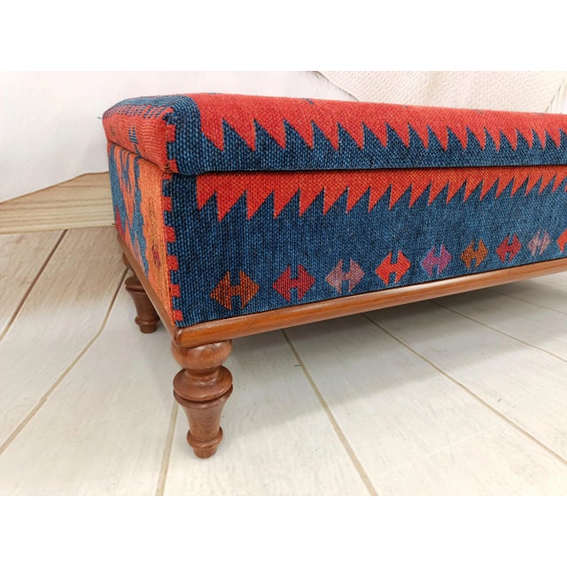 Tribal Kilim Rug Upholstered Storage Bench | Chairish